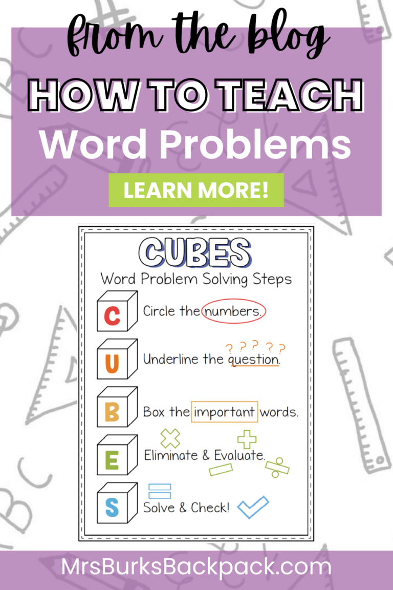 Teaching Math Word Problems - Mrs. Burks Backpack