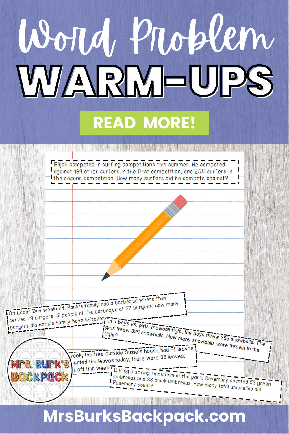 Word Problem Daily Warm-Ups - Mrs. Burks Backpack