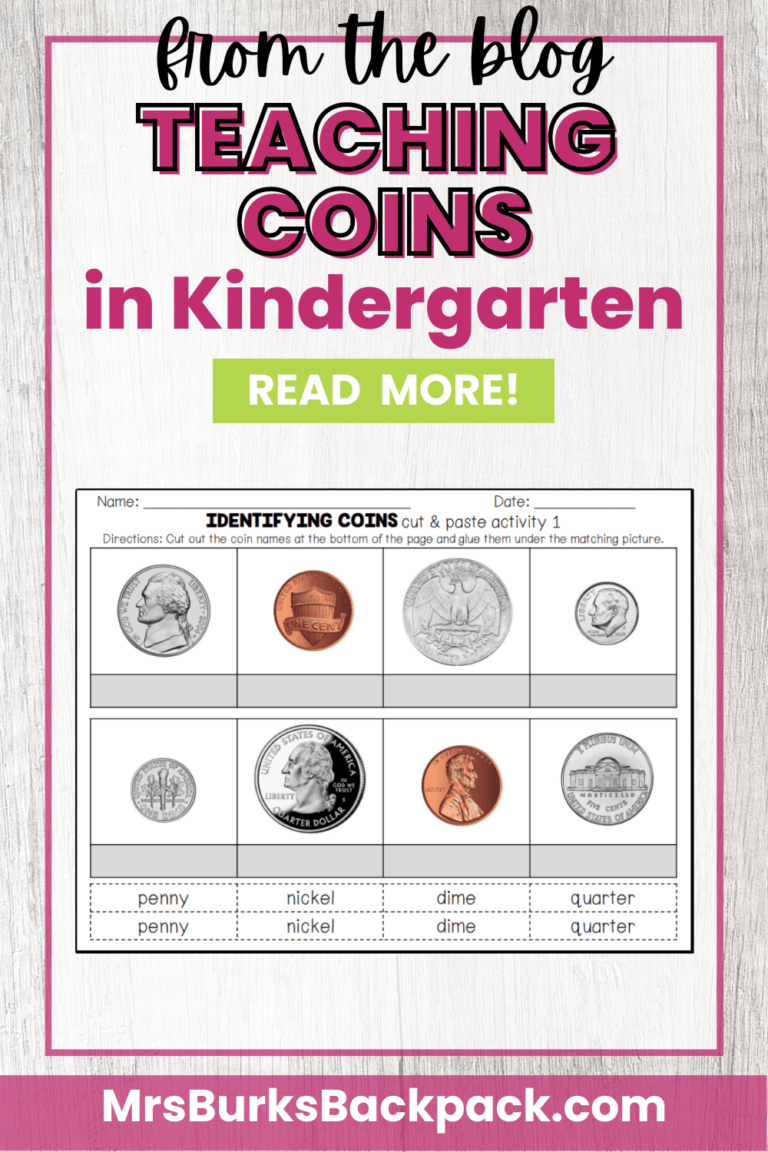 Teaching Coins in Kindergarten - Mrs. Burks Backpack