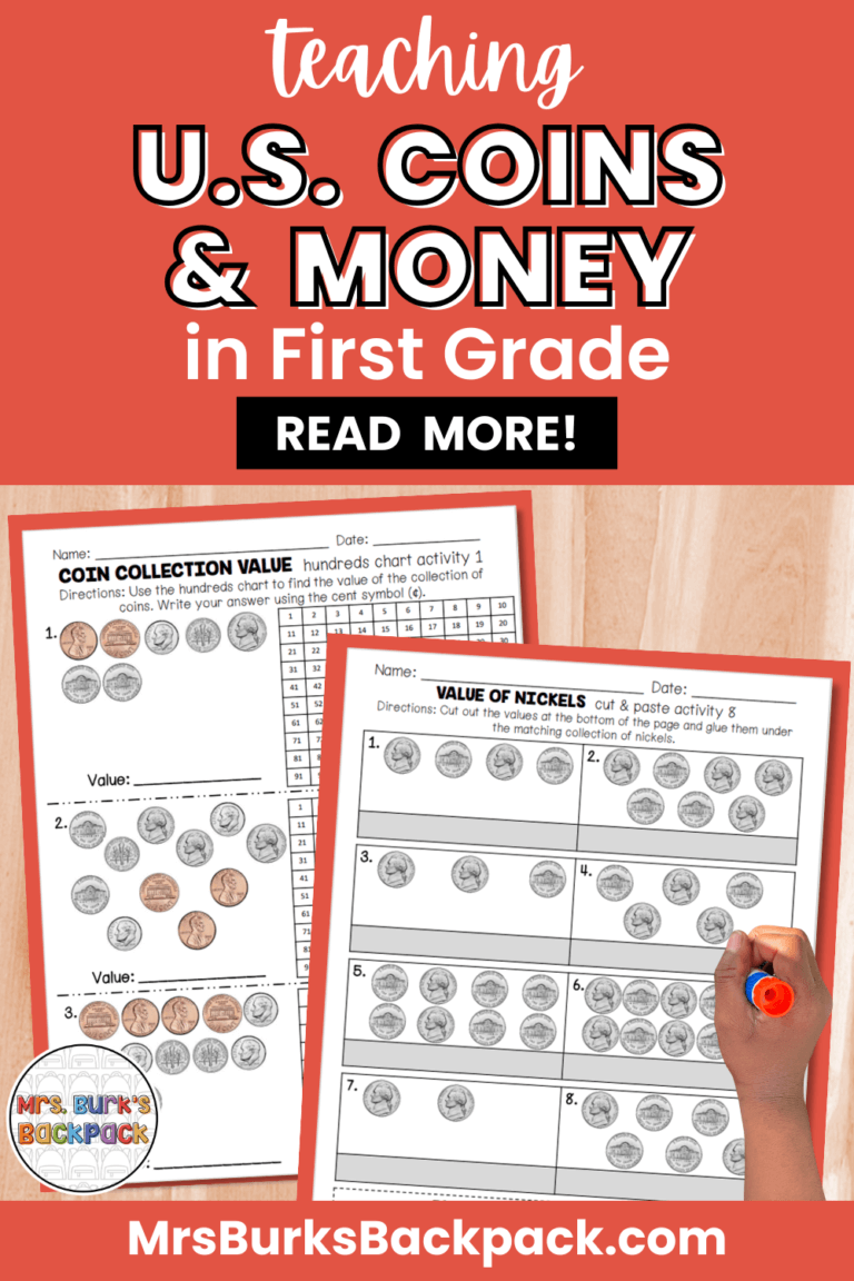First Grade US Coins Cut & Paste Activities - Mrs. Burks Backpack