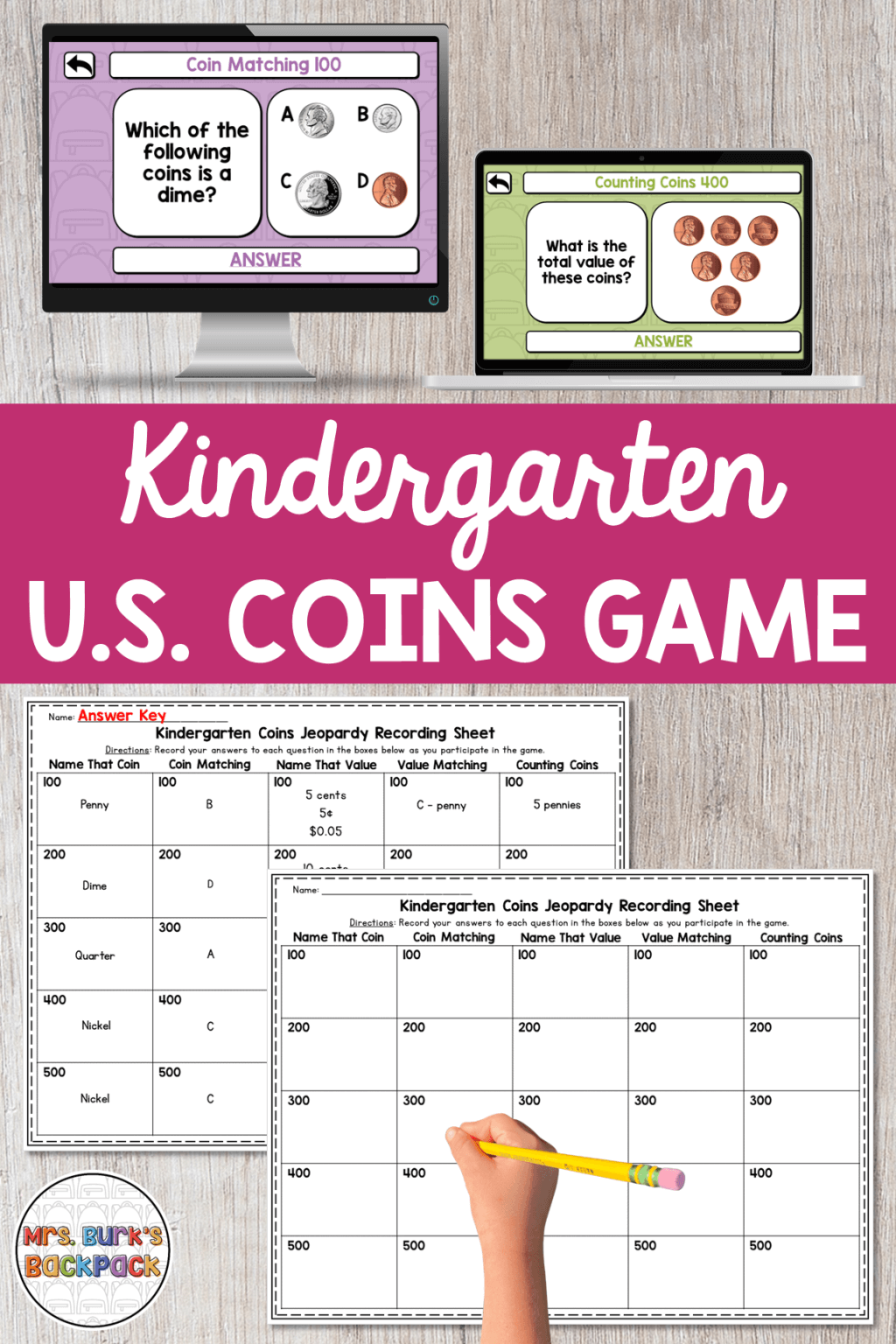 Kindergarten Coins Jeopardy is the Best Money Review Game
