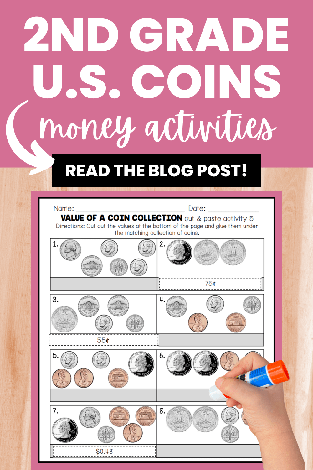 2nd Grade Coins Cut and Paste Activities