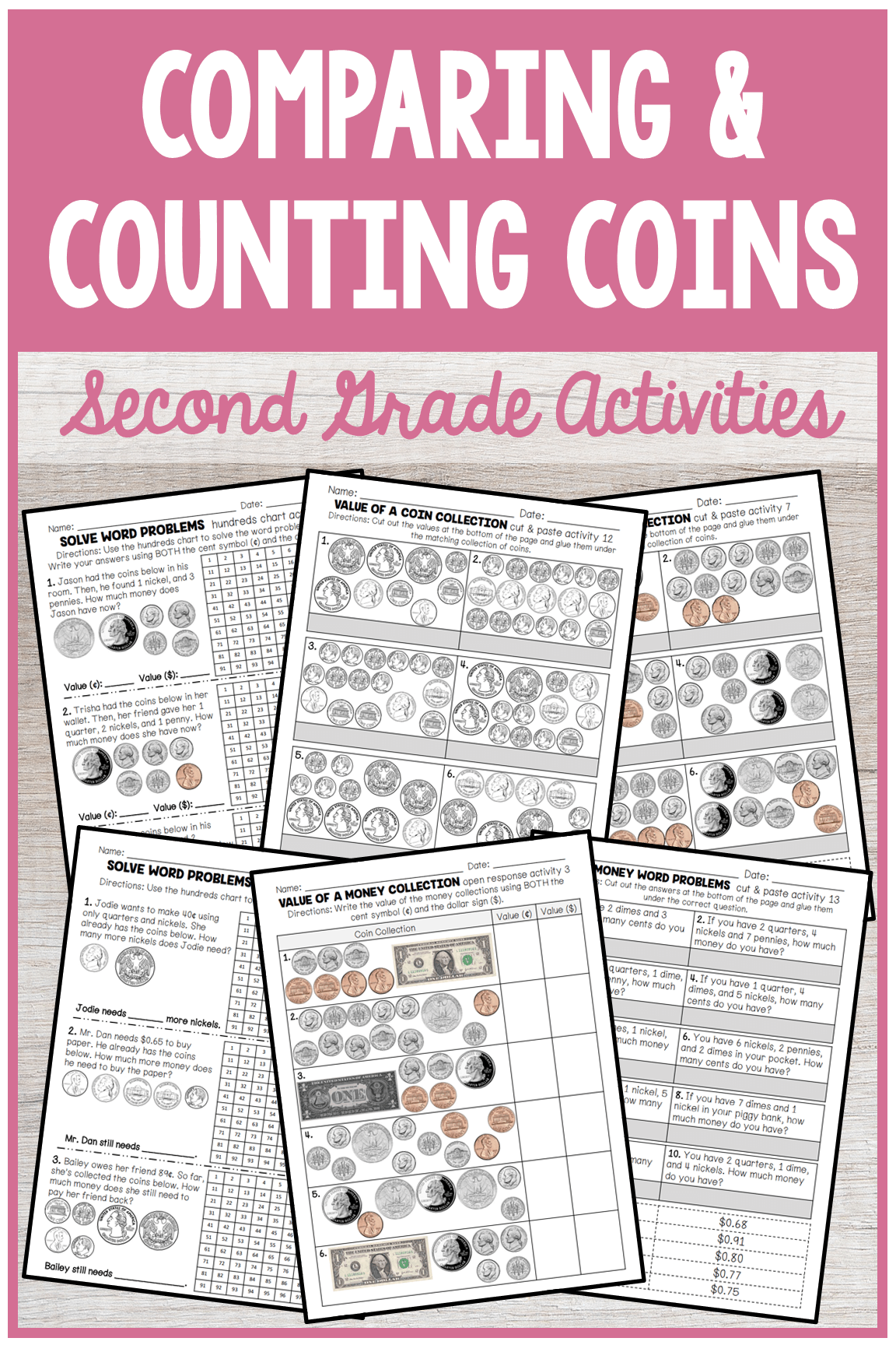 2nd Grade Coins Cut and Paste Activities